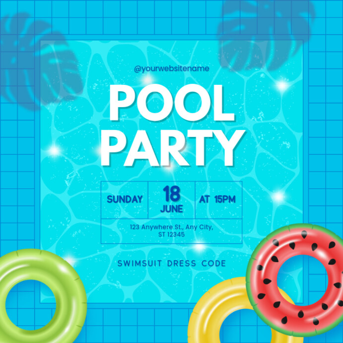 White Pool Party Instagram Post Template | PosterMyWall