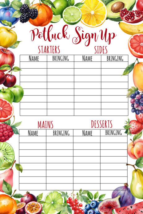Copy of White Potluck Sign Up Sheet Poster | PosterMyWall