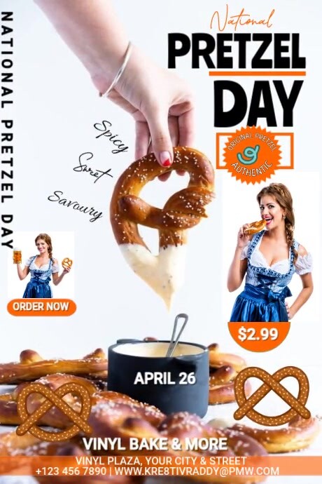 White Pretzel Day Poster Template | PosterMyWall