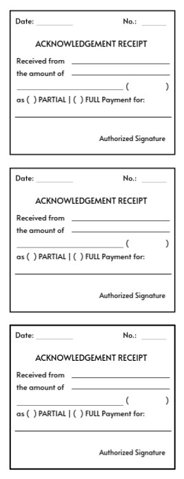 White Printable Acknowledgement Receipts Template Half Page Letter ...
