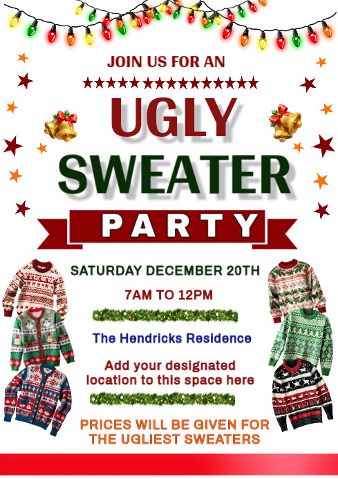 Modèle White printable ugly sweater party flyer a4 template | PosterMyWall