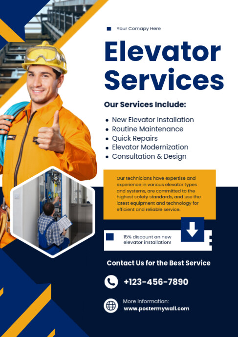 White Profesional Elevator Services A4 Template | PosterMyWall