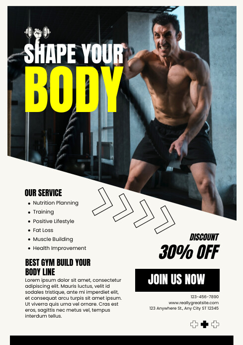 White Profesional Gym And Fitness A4 Template | PosterMyWall