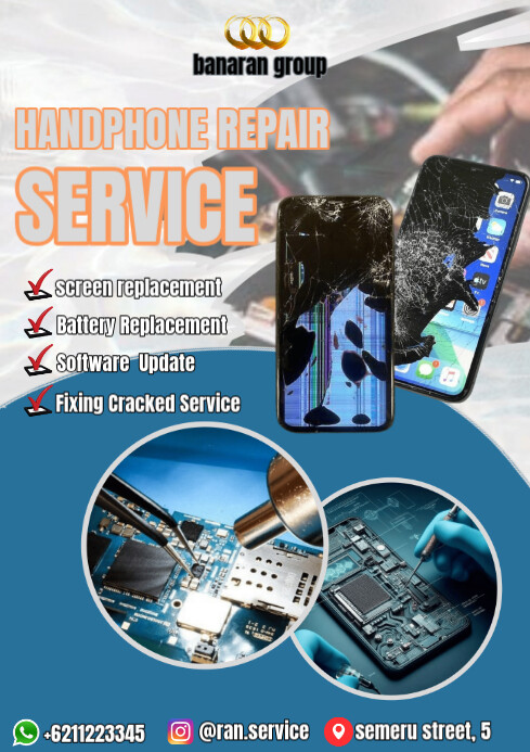White Profesional Handphone Repair Service A4 Template | PosterMyWall
