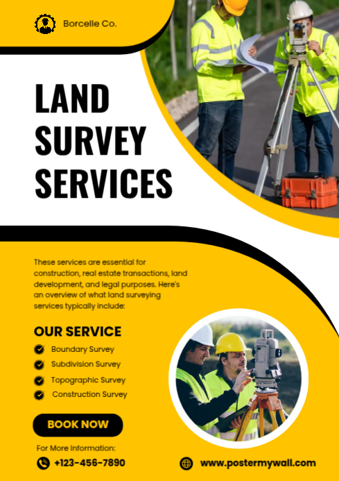 White Profesional Land Survey Service A4 Template | PosterMyWall