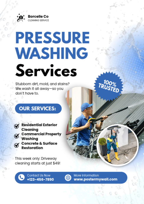 White Profesional Pressure Washing Services A4 Template | PosterMyWall