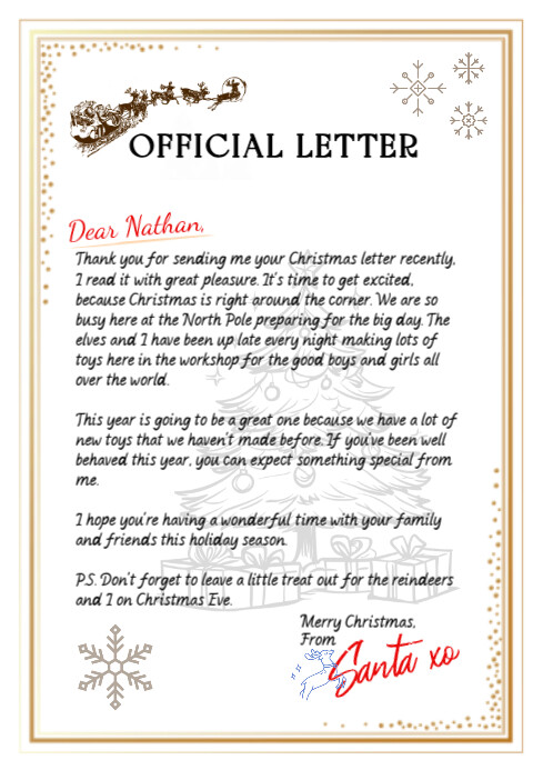 Copy of White Profesional Reply Message From Santa Claus A4 | PosterMyWall