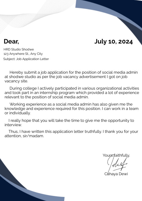 Copy of White Profesional Surat Lamaran A4 | PosterMyWall