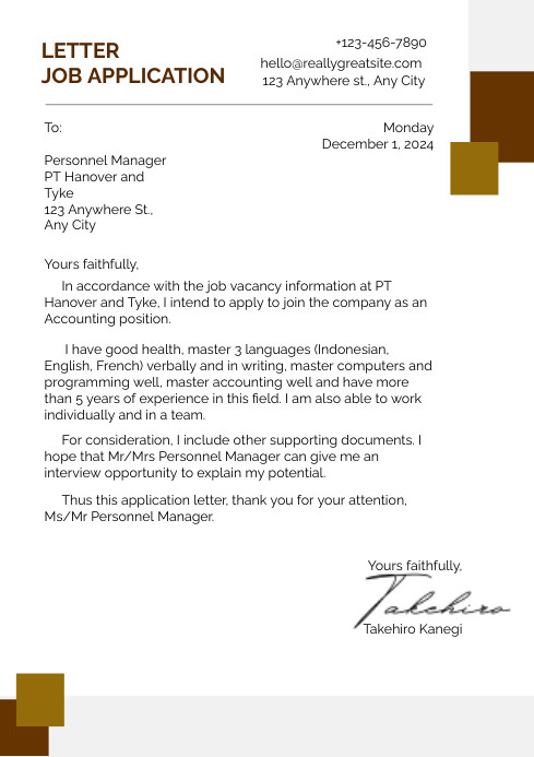 Copy of White Profesional Surat Lamaran Kerja A4 | PosterMyWall