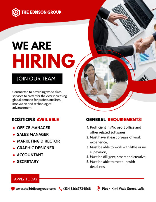 White Professiona modernl We Are Hiring Flye Template | PosterMyWall