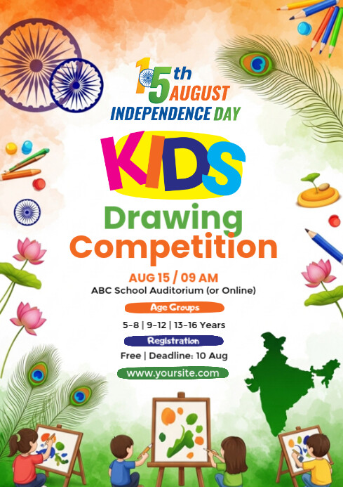 White Professional 15 August Art Contest A4 Template | PosterMyWall