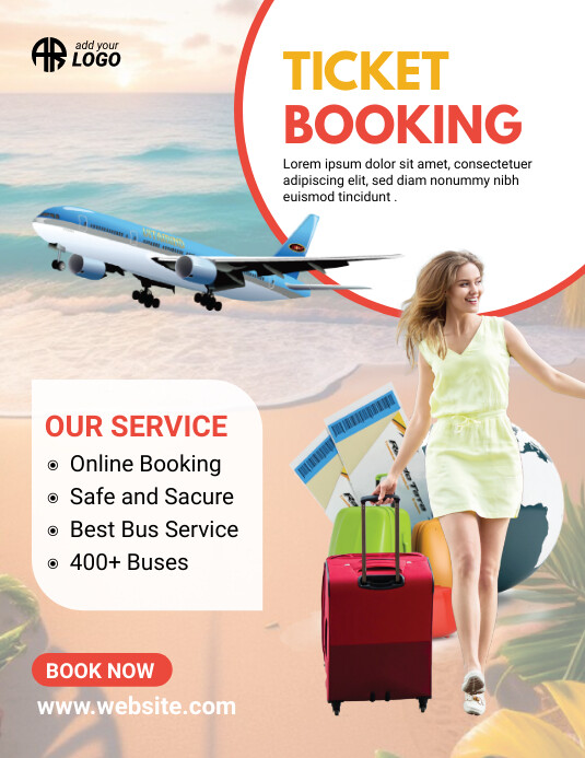 White Professional Air Ticket Booking Ad Temp Template | PosterMyWall