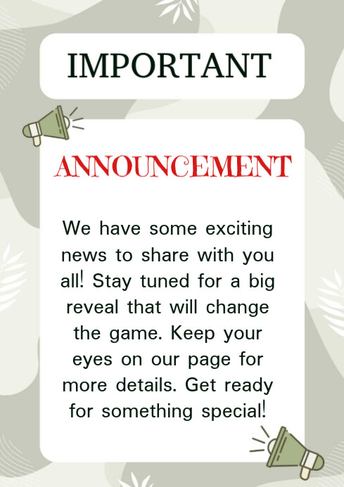 Copy of White Professional Announcement Important A4 | PosterMyWall