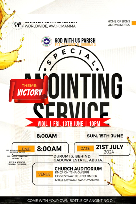 White Professional Anointing Service Event Banner 4' × 6' Template ...