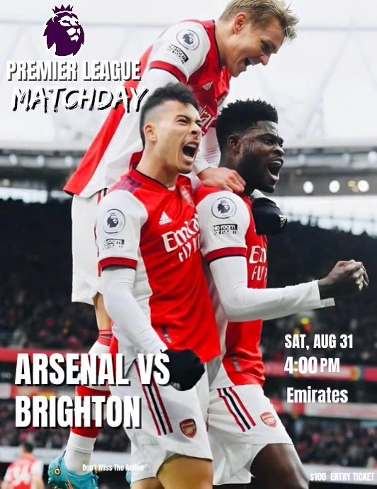 White Professional Arsenal Vs Brighton Flyer Template | PosterMyWall
