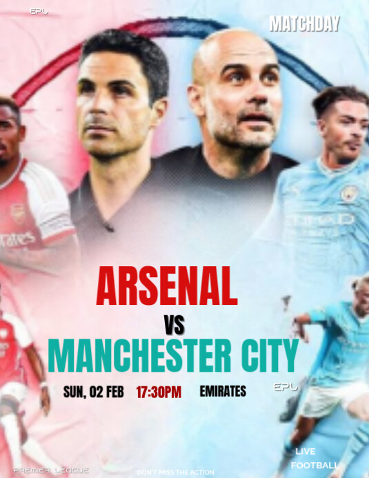 White Professional Arsenal Vs Manchester City Flyer (us Letter ...