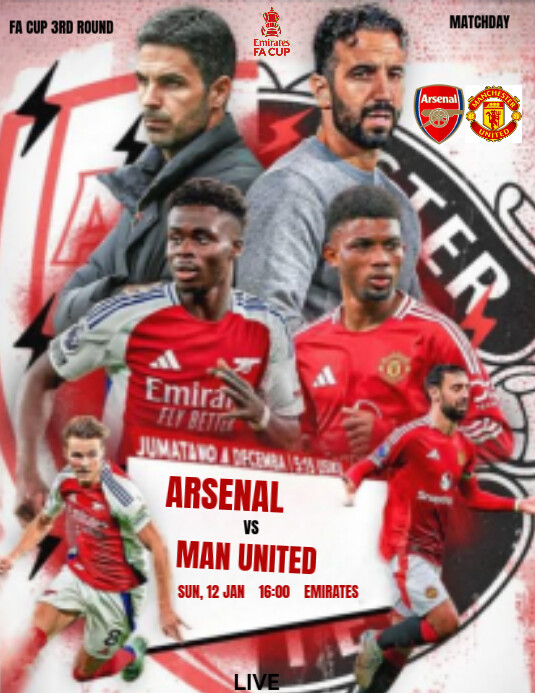 White Professional Arsenal Vs Manchester United Matchday Flyer (us ...