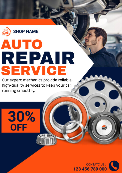 White Professional Auto Repair Services A4 Template | PosterMyWall