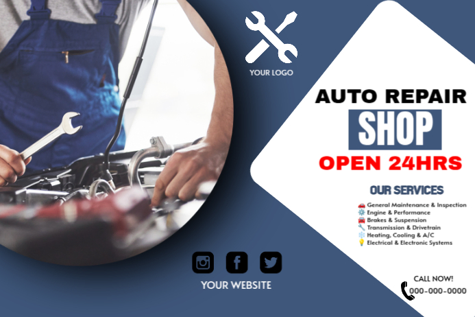 White Professional Auto Repair Shop Banner 4' × 6' Template | PosterMyWall