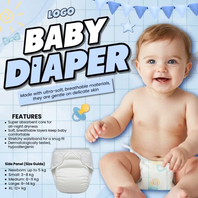 White Professional Baby Diaper Instagram Post Template | PosterMyWall