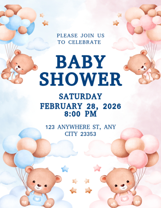 White Professional Baby Shower Invitation Flyer (us Letter) Template ...