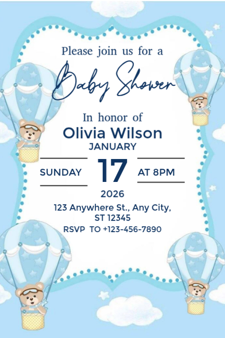 White Professional Baby Shower Invitation Poster Template | PosterMyWall