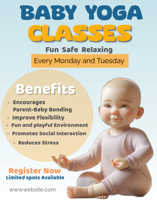 White Professional Baby Yoga Classes Flyer (u Template | PosterMyWall