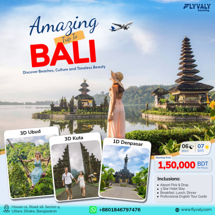White Professional Bali Tour Package Ads Design Template Instagram Post ...