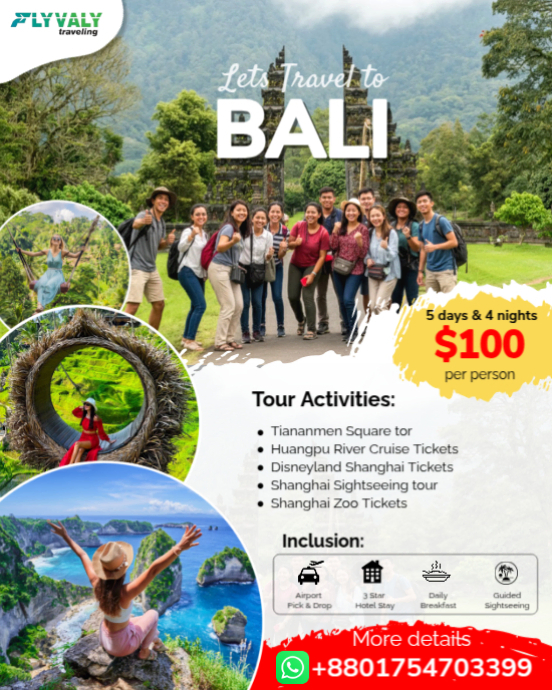 White Professional Bali Tour Package Ads Design Template Instagram ...