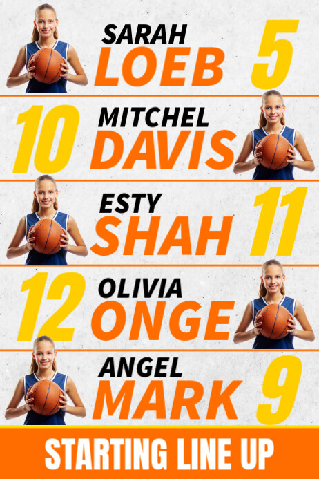 White Professional Basketball Starting Line Up Poster Template ...