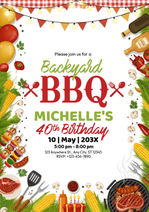 White Professional Bbq Birthday Party Flyer A4 Template | PosterMyWall