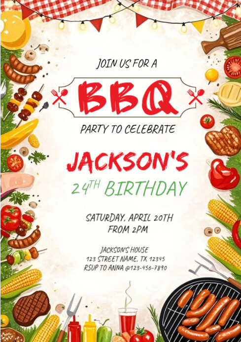 White Professional Bbq Party Invitation Card A4 Template | PosterMyWall