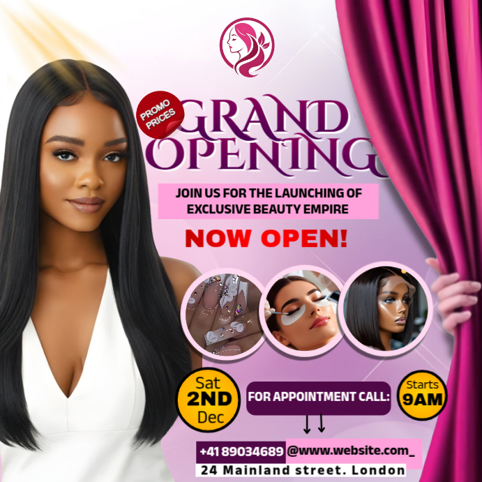 White Professional Beauty Salon Grand Opening Square (1:1) Template ...