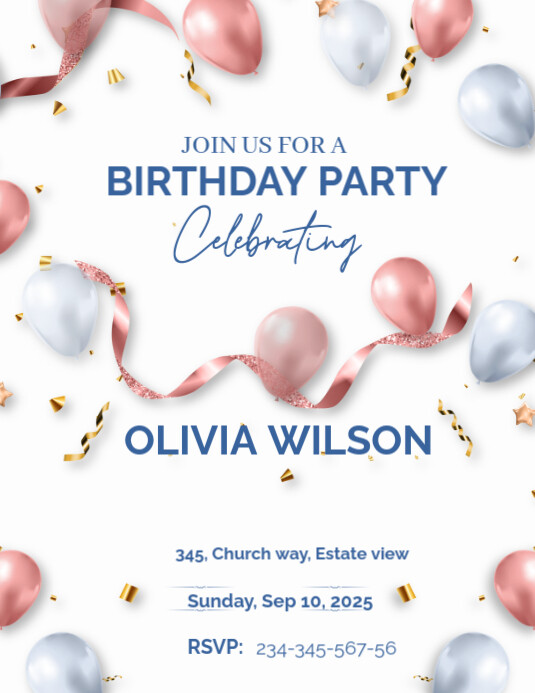 White Professional Birthday Invitation Cards 2025 Flyer (us Letter ...