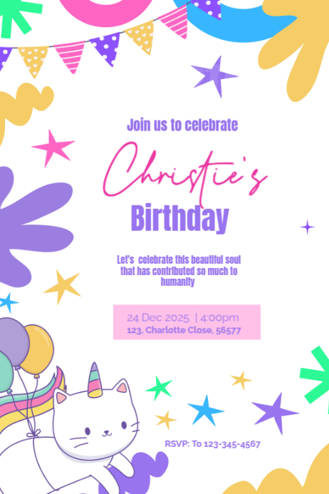 White Professional Birthday Invitation Cards Poster Template | PosterMyWall