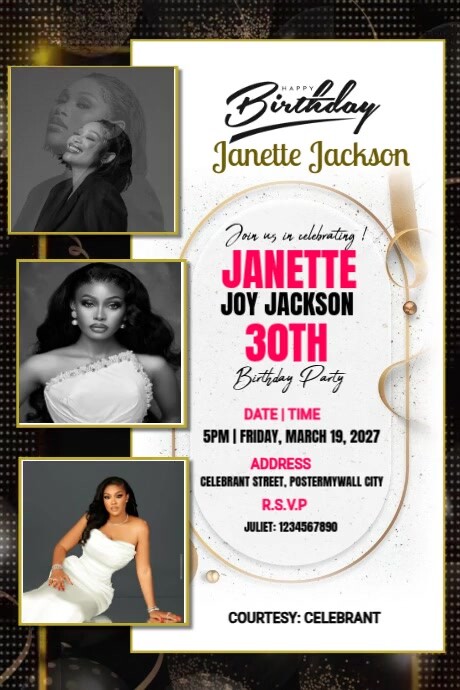 White Professional Birthday Invitation Poster Template | PosterMyWall