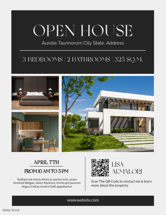 Plantilla de White Professional Black And White Open House Real Estate ...