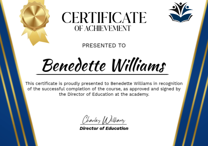 White Professional Blue & Gold Certificate Of Achievement A4 Template ...