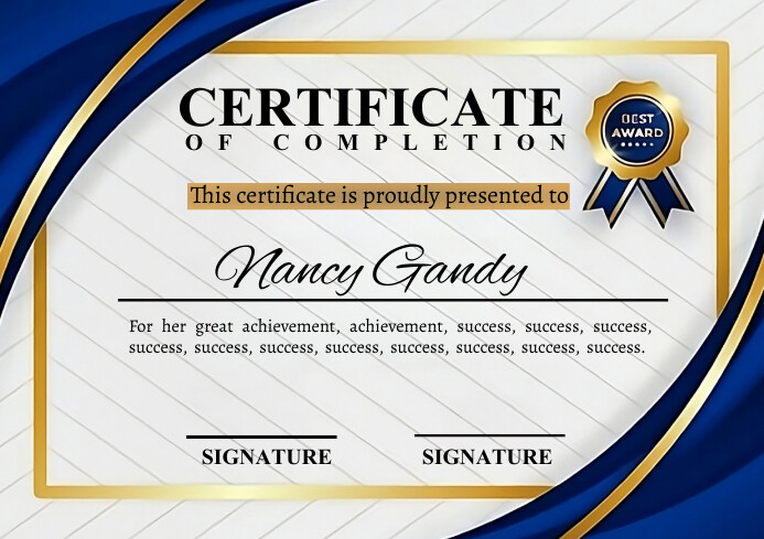 White Professional Blue And Gold Design Certi Template | PosterMyWall