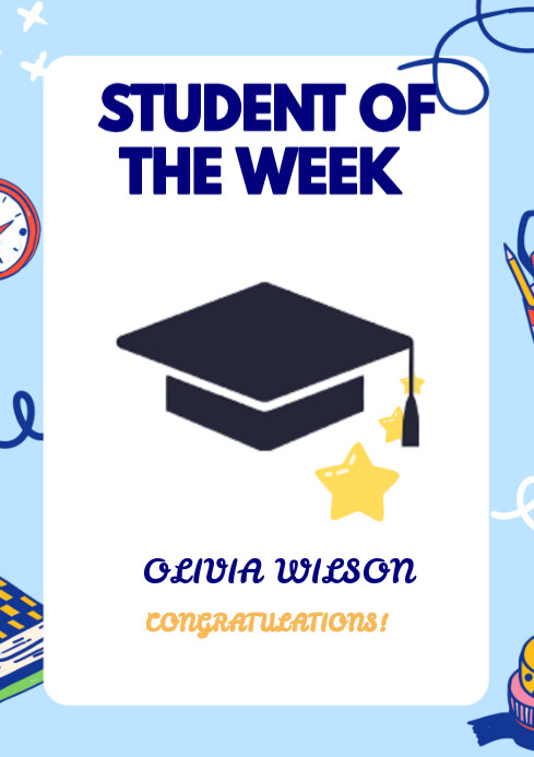 Copy of White Professional Blue Cute Student Of The Week Classroom ...