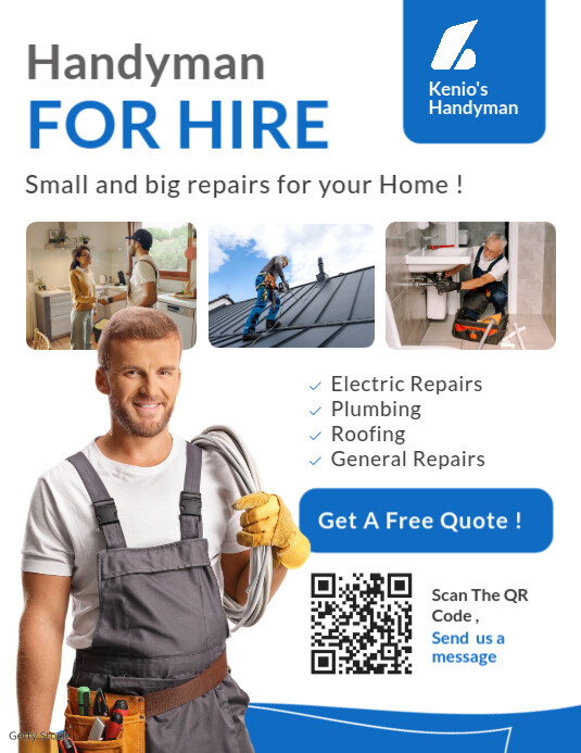 Copy of White Professional Blue White And Black Handyman Professional Services Printable Flyer ...