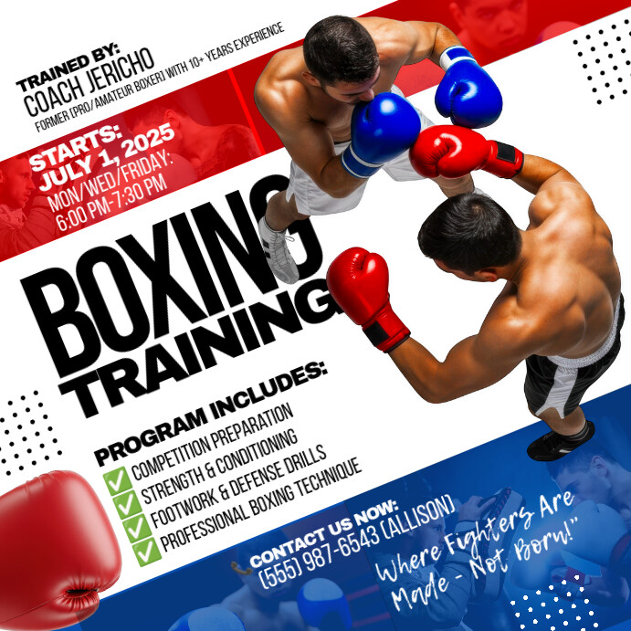 White Professional Boxing Instagram Post Templat | PosterMyWall
