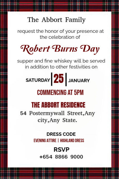 White Professional Burns Night Dinner Poster Template | PosterMyWall