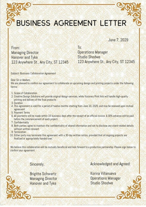 White Professional Business Agreement Letter A4 Template | PosterMyWall