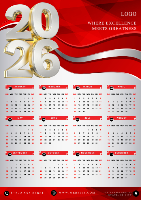 Kopie van White Professional Business Calendar 2026 A4 | PosterMyWall