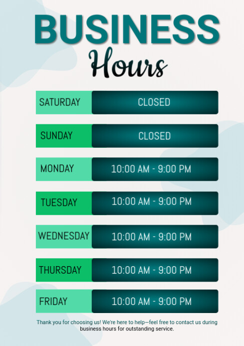 White Professional Business Hour A1 Template | PosterMyWall