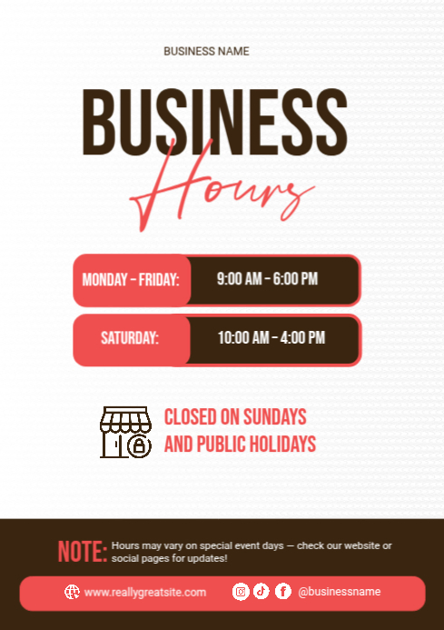 White Professional Business Hours A1 Template | PosterMyWall