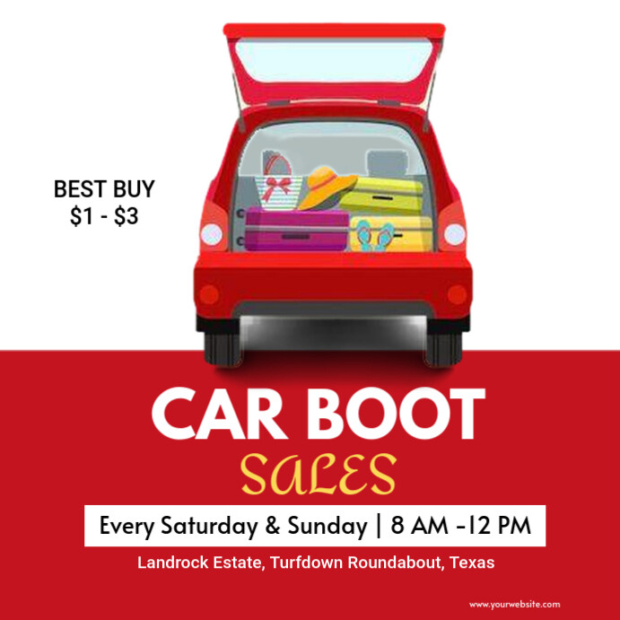 White Professional Car Boot Sales Flyer Design Templates Instagram Post ...