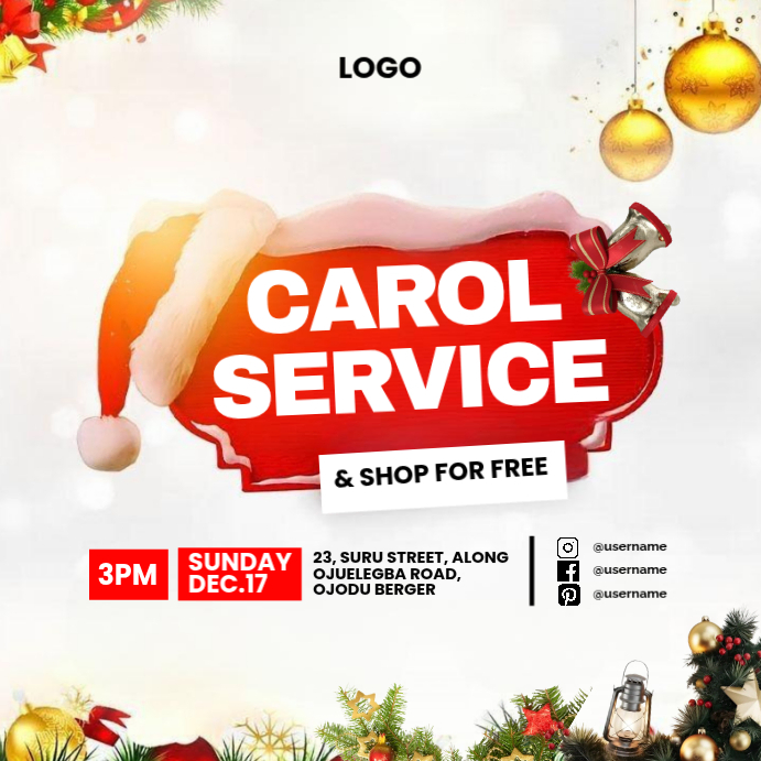 White Professional Carol Service Flyer Template 2025 2026 Instagram ...