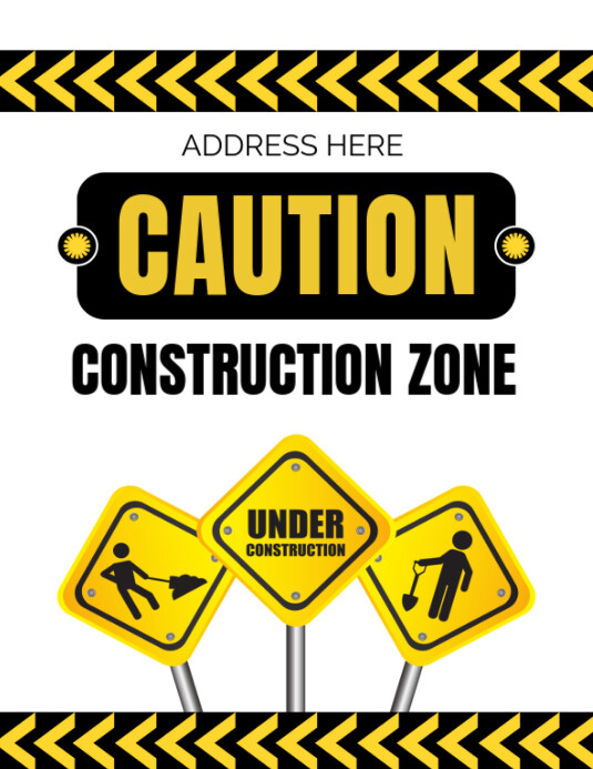 White Professional Caution Construction Area Flyer (us Letter) Template ...